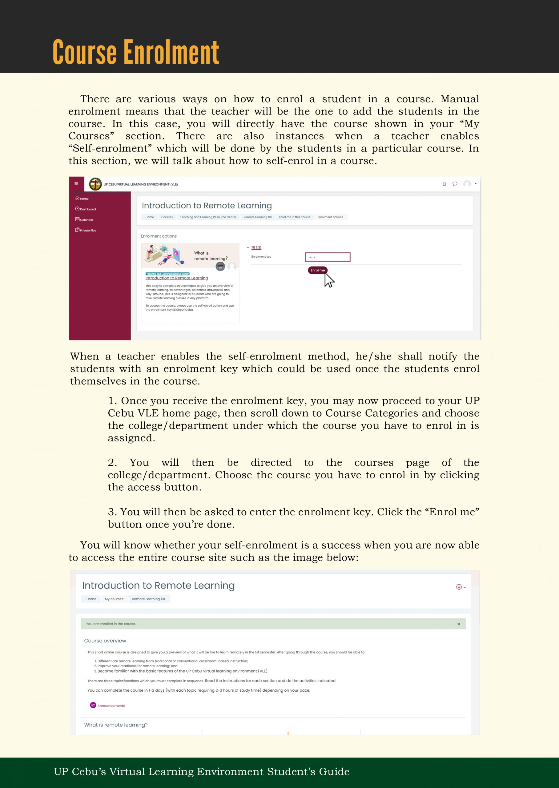 Course Enrolment at UPC VLE - UPC TLRC