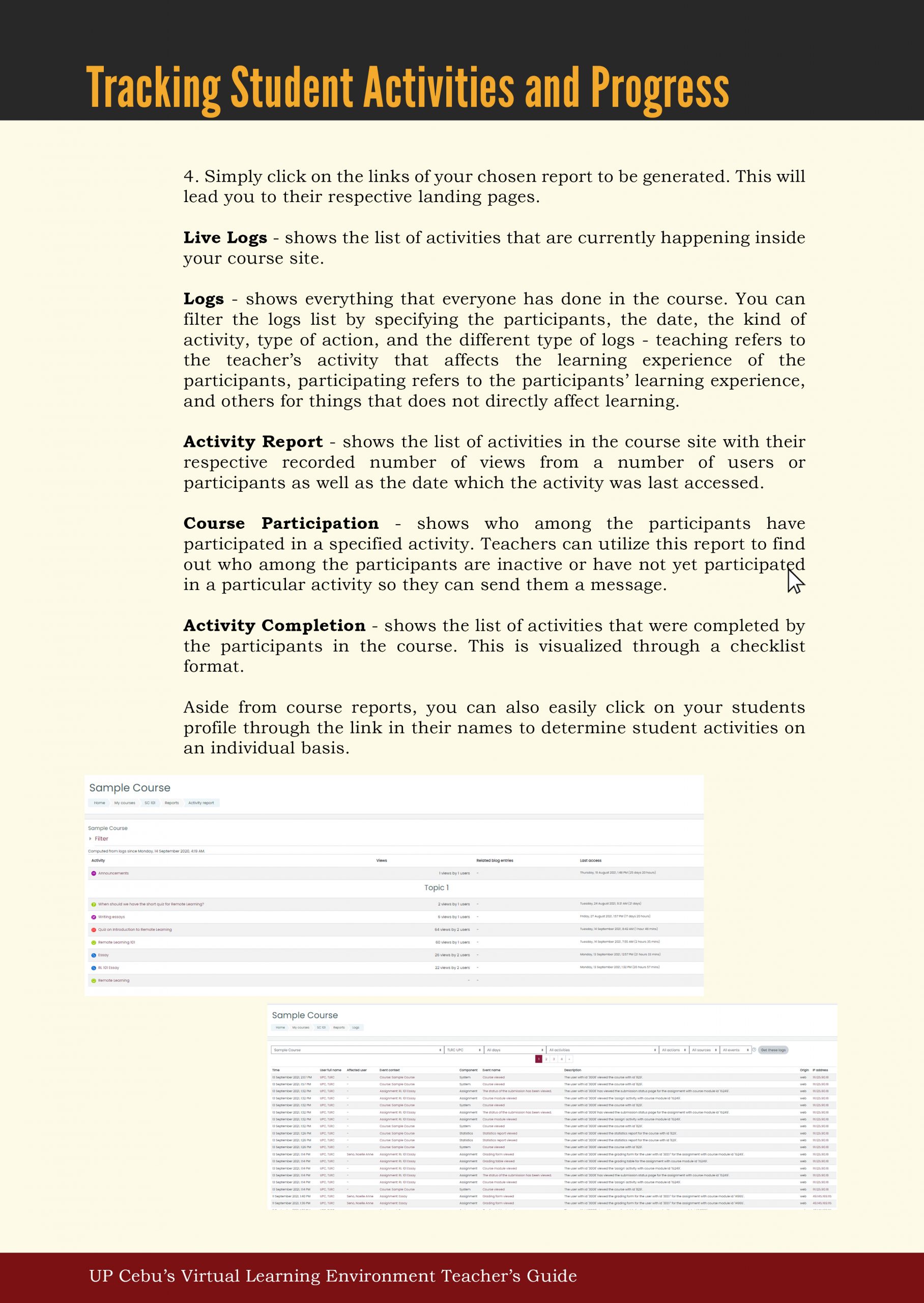 Tracking Student Activities and Progress - UP Cebu TLRC